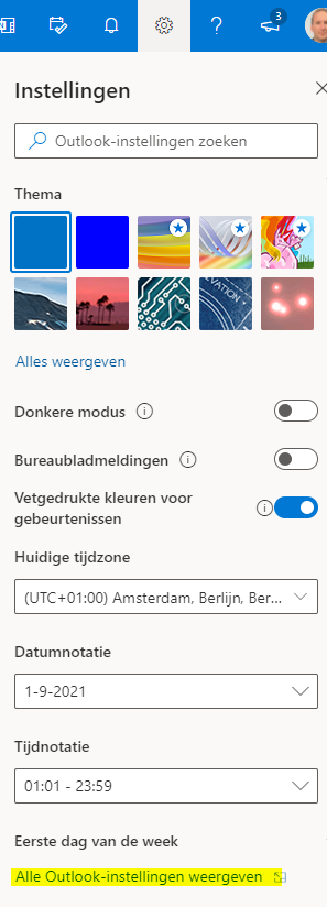 Weeknummers in agenda Outlook Online - 365specialist.nl